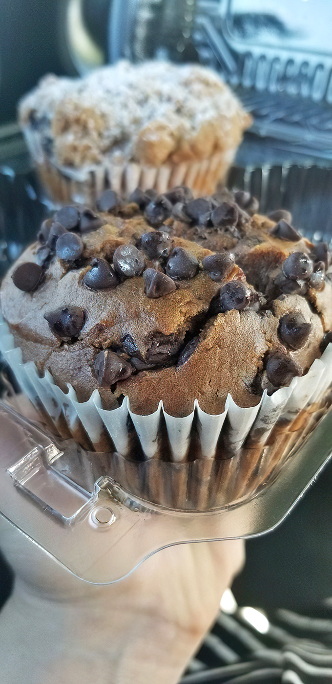 Chocolate chip muffins with a seasonal twist &ndash; the pumpkin base creates a moist canvas for those melty chocolate morsels to shine.