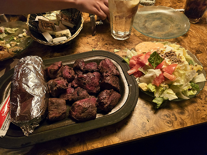 A study in contrasts - the rich, savory ribeye paired with a freshly-made side salad creates the perfect excuse to feel virtuous while indulging.