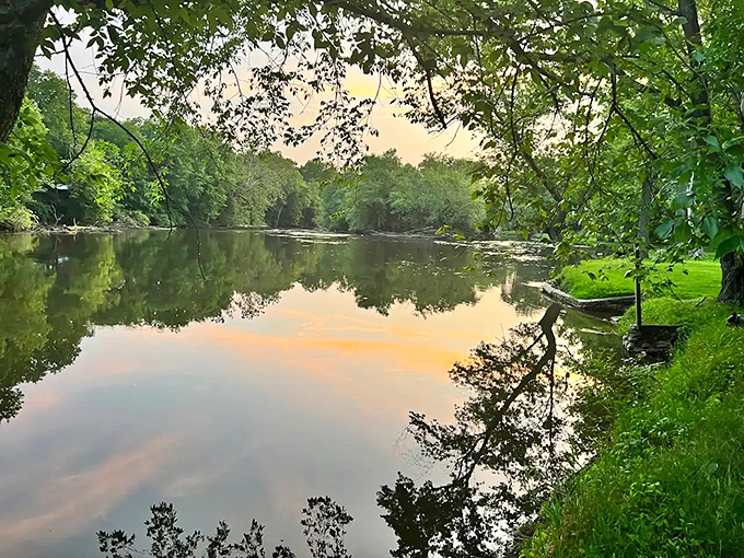 The tranquil waters of Indian Creek reflect golden hour skies, offering a peaceful retreat that feels miles away from everyday worries.