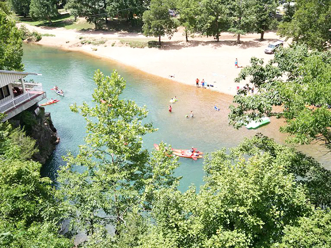 Crystal clear shallows invite kayakers and swimmers to experience Ozark waters so transparent you can count the pebbles beneath your boat.