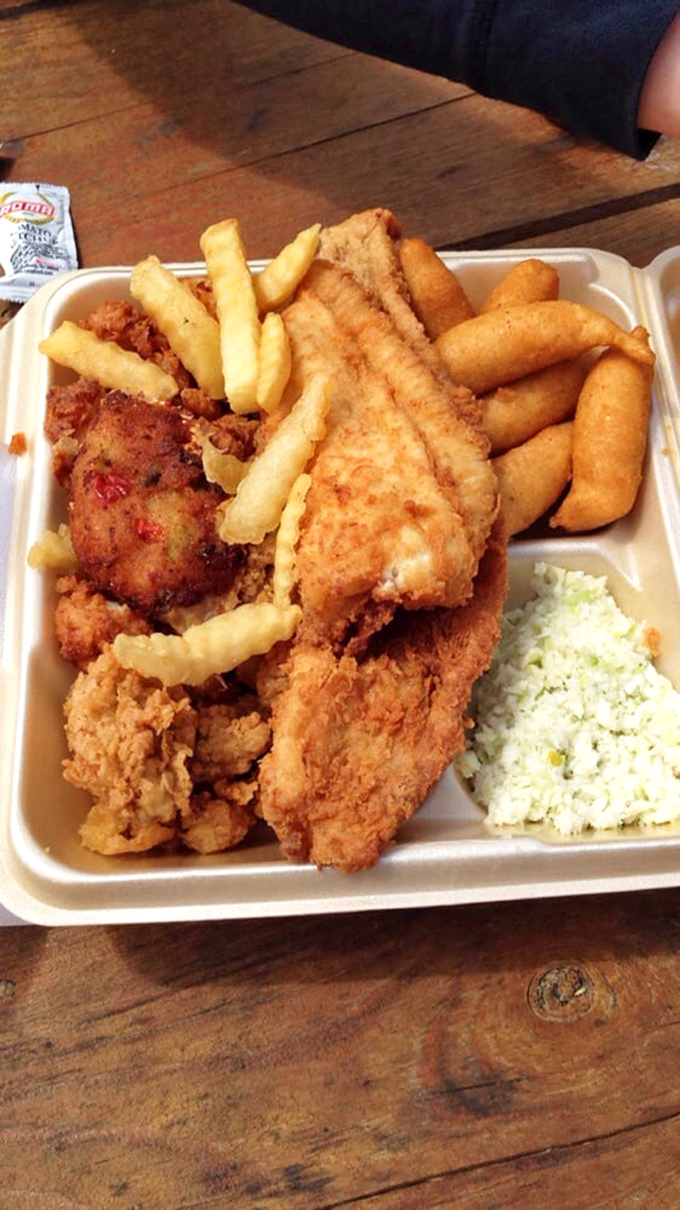 The seafood platter that launched a thousand road trips. Fish, shrimp, scallops, and a crab cake all competing for your affection.