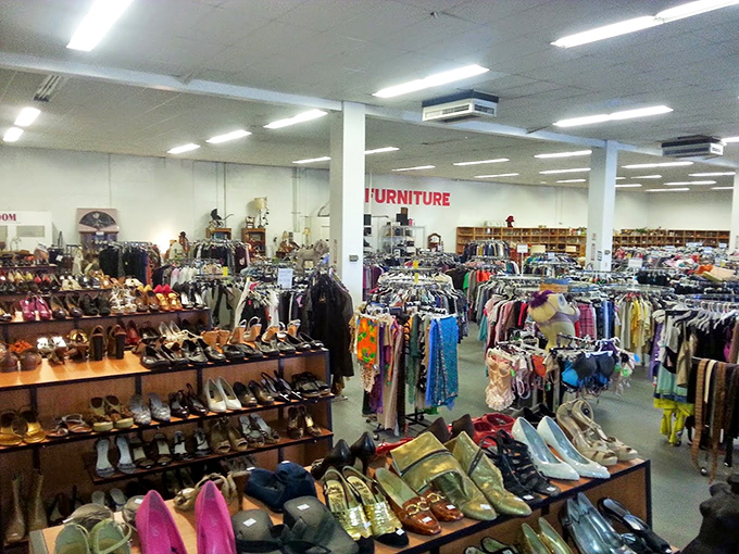 The shoe section offers footwear fantasies by the dozen – from barely-worn designer heels to dad sneakers with character to spare.