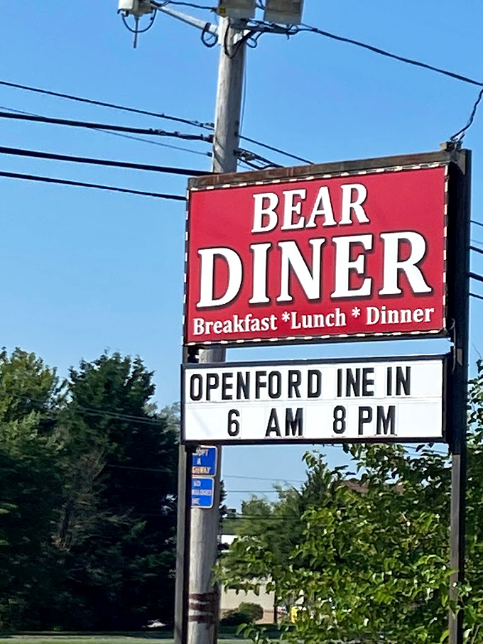The sign says it all: Bear Diner, open from 6am to 8pm&mdash;because comfort food shouldn't keep banker's hours.