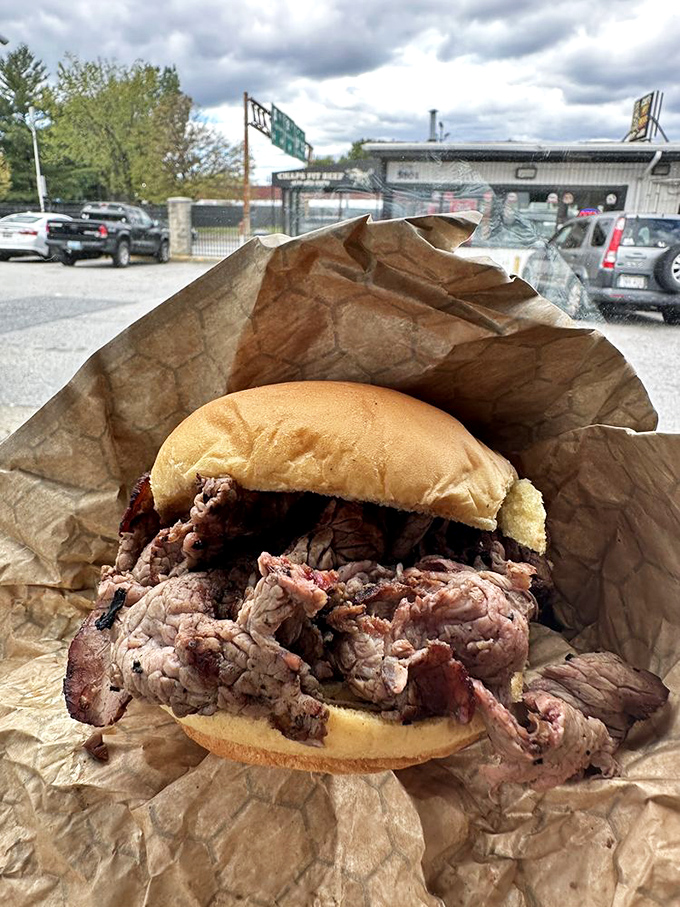 The sandwich in its natural habitat&mdash;your car. Some pleasures can't wait for a proper table setting.