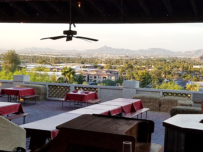 The outdoor patio seating isn't just a dining area&mdash;it's Arizona's answer to a front-row ticket to Mother Nature's own sunset spectacle.