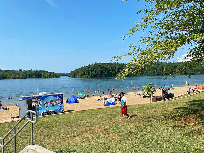 Beach day bliss in full swing, proving that sometimes the best waterfront property is the one we all share.