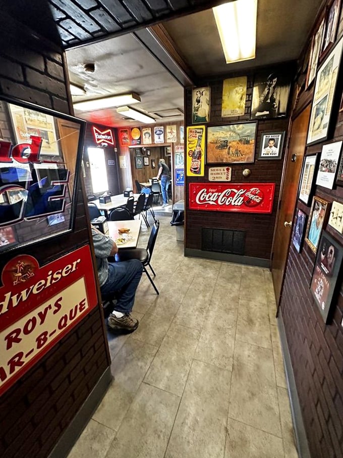 Every vintage sign and weathered photo tells a story, creating a museum of Americana where the exhibits taste delicious.