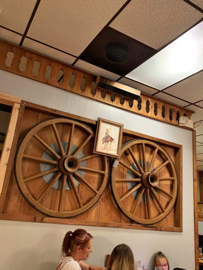 Wagon wheels and western decor that doesn't wink at you with irony—this place embraces its heartland heritage with unabashed sincerity.