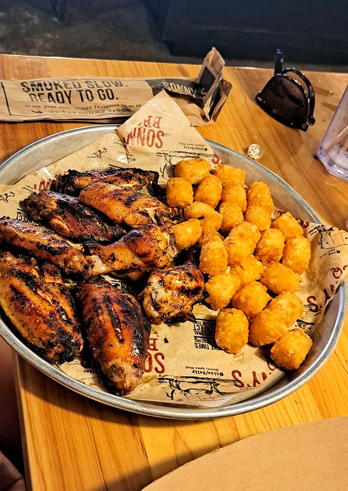 Chicken wings and corn nuggets: proof that barbecue joints understand the importance of finger foods that demand to be shared.