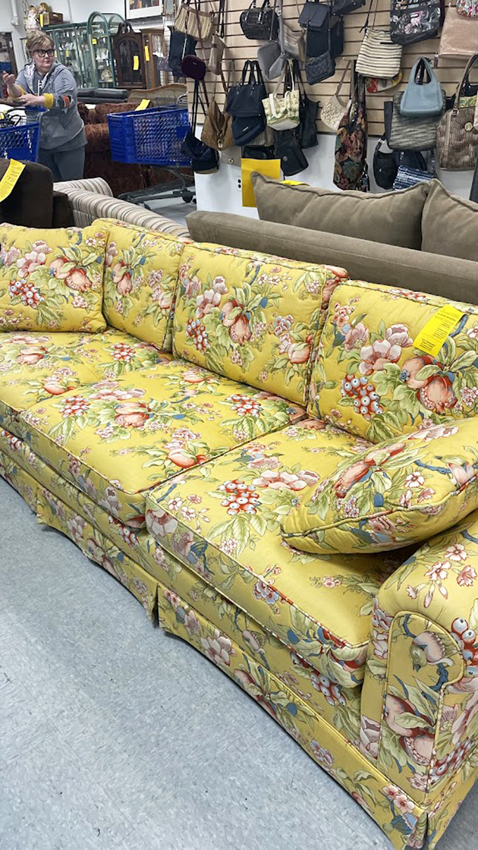 A sunshine-yellow floral sofa that screams "1980s sunroom"&mdash;so boldly vintage it's circled back to being the statement piece your living room secretly craves. 