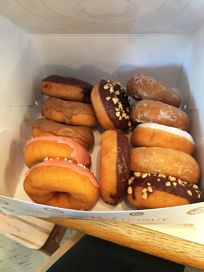 A dozen donuts in formation&mdash;like a delicious army assembled to conquer your willpower. Resistance is both futile and unnecessary.