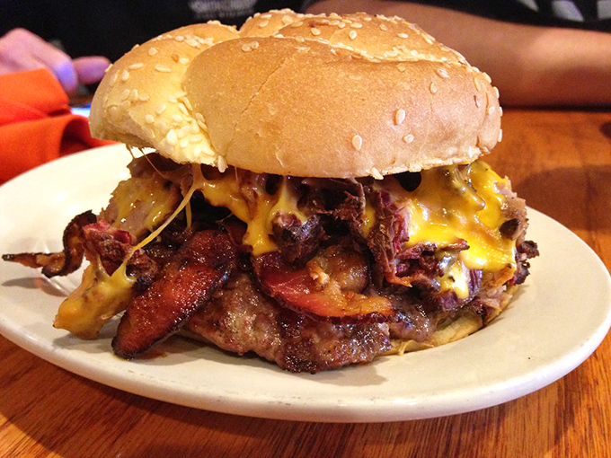 The burger that asks, "Why choose between beef and bacon when you can have both?" A question that deserves this cheese-draped answer.