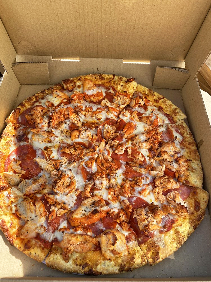 That cheese-to-sauce ratio is what pizza dreams are made of. One slice is a meal; two slices is a delightful challenge.
