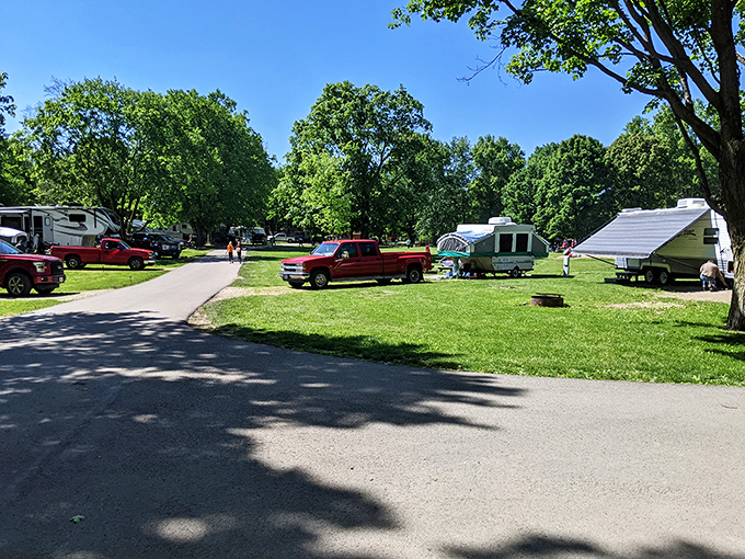 The campground's orderly rows hide the beautiful chaos of late-night stories, s'mores, and the occasional snoring contest.