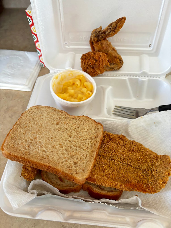 The sandwich that answers the eternal question: "How do I get more bread with my fried catfish?" With a side of mac and cheese for good measure.