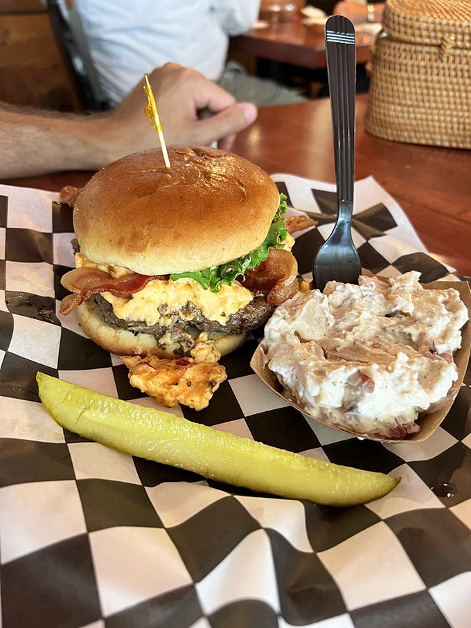 This isn't just a burger &ndash; it's a statement of purpose. The pickle stands at attention like it knows it's part of something important.