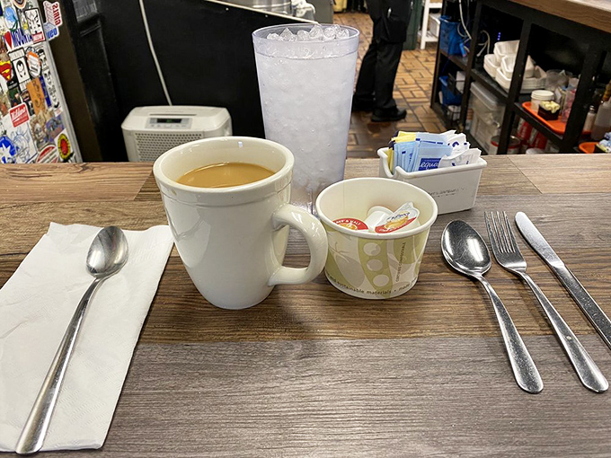 Coffee at a diner should be two things: honest and plentiful. This mug delivers both, with a side of "yes, refills are coming."