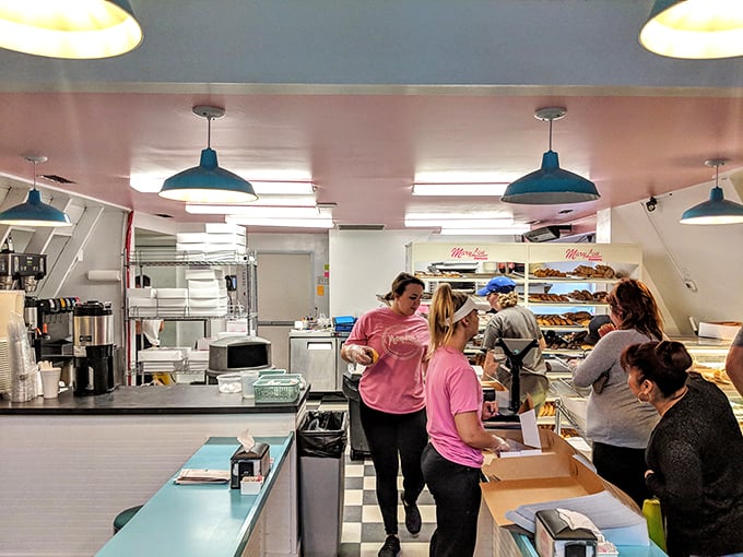 The pink-hued interior feels like stepping into a time machine where counter service and quality still reign supreme.