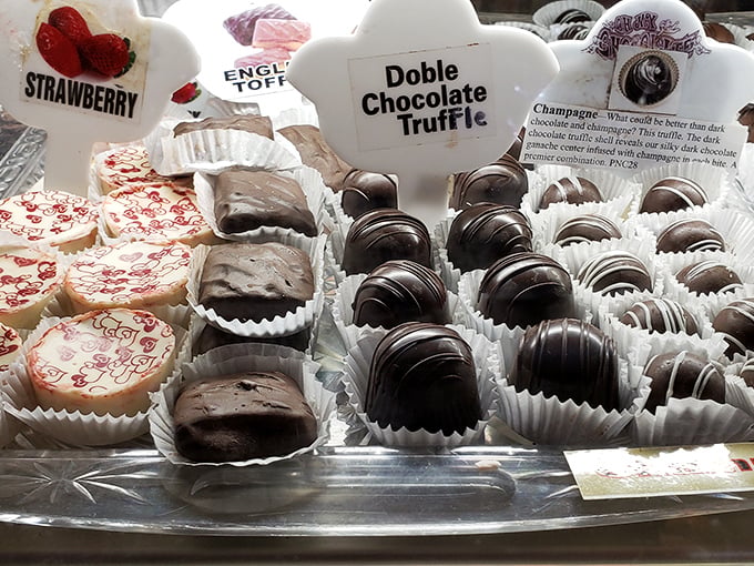 The "Doble Chocolate Truffle" display&mdash;where chocolate isn't just an ingredient, it's a philosophy. These spheres of bliss make grown adults giggle with anticipation.