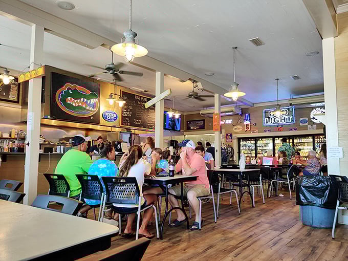 A dining room filled with people who drove from who-knows-where because word travels fast when oysters are this good.