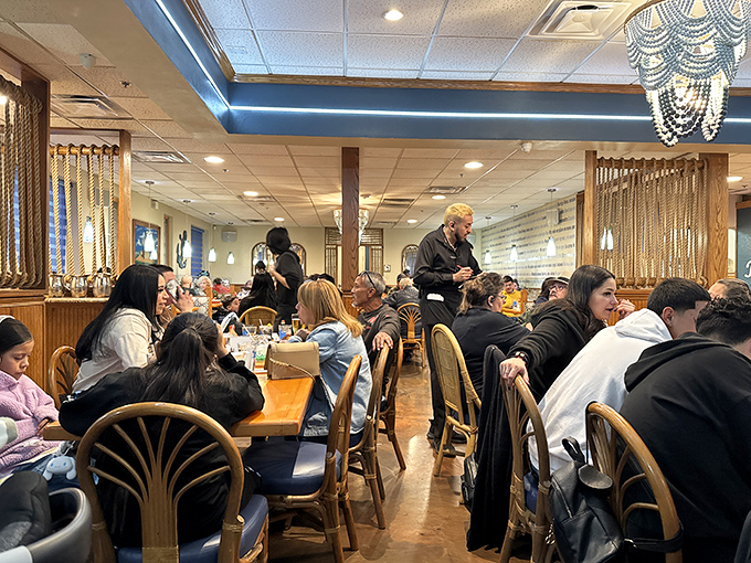 The packed dining room tells you everything you need to know. Good seafood travels by word of mouth, not proximity to oceans.