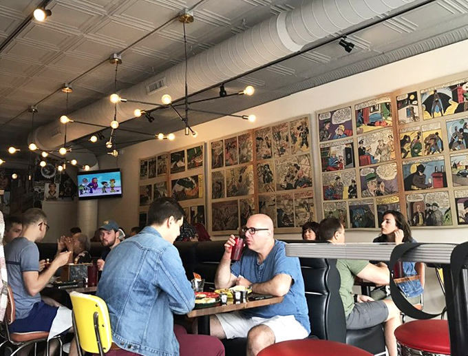 Comic book walls provide reading material while you wait, proving that at Hang Over Easy, even the d&eacute;cor understands that breakfast should feed both body and imagination.