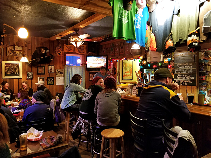 The bar area buzzes with the energy of satisfied customers. Notice how nobody's looking at their phones? That's the power of really good food.