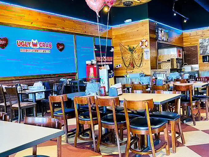 Valentine's Day balloons might come and go, but the romance between Hoosiers and perfectly seasoned seafood is eternal in this cozy dining area.