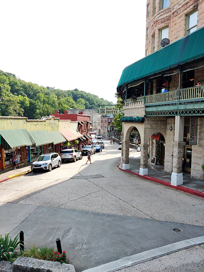 Looking down on downtown from above reveals the town's ingenious adaptation to the hillsides, with multi-level buildings stacked like architectural layer cake.