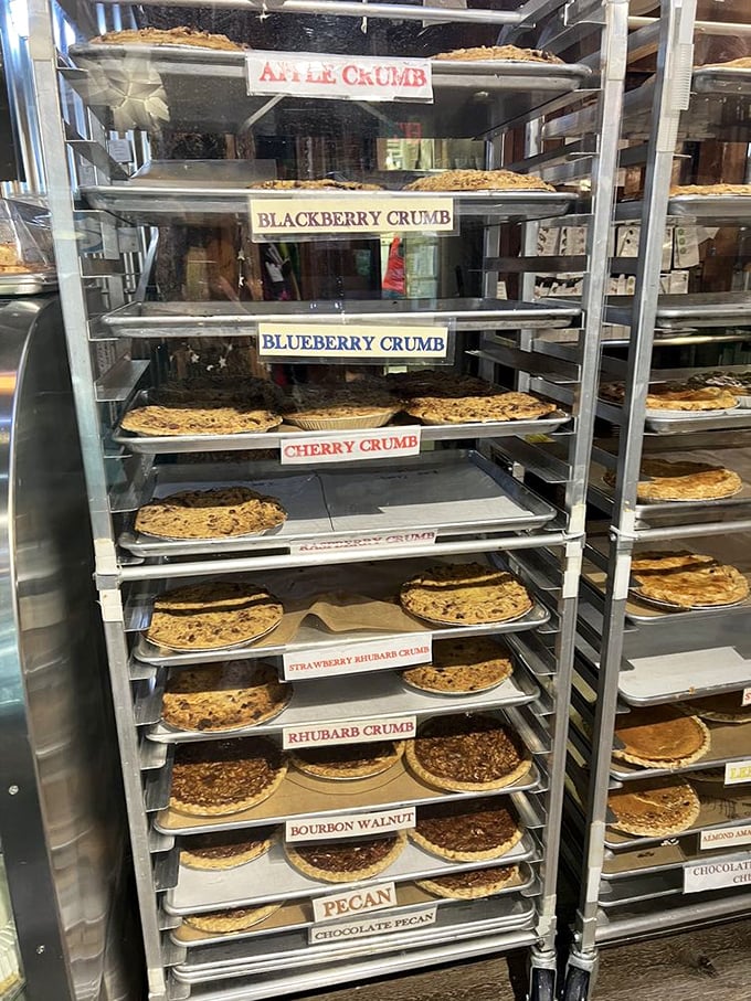 The pie rack of dreams. Like a well-organized library where every "book" is a bestseller, this display makes choosing almost impossible.