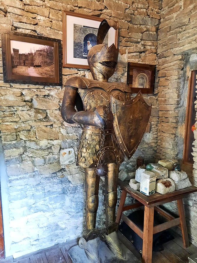 This golden knight appears ready to step off his pedestal and challenge visitors to a duel. The intricate armor details show remarkable attention to historical accuracy.