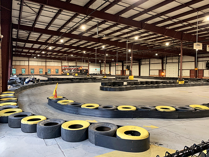 The dining area's classic checkered floor mirrors the finish line you'll be crossing &ndash; hopefully right-side up and still speaking to your competitive brother-in-law.