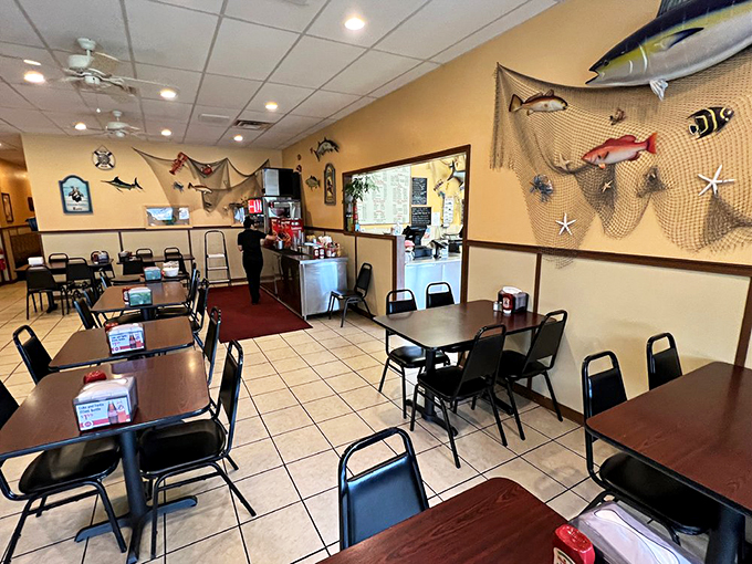 Fishing nets and maritime decor create the perfect backdrop for seafood feasting&mdash;no ocean view needed when the food tastes this authentic.