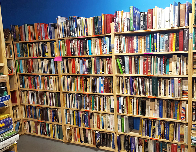 A symphony of spines creates this wall of fiction &ndash; each title a different instrument playing in the orchestra of human imagination.