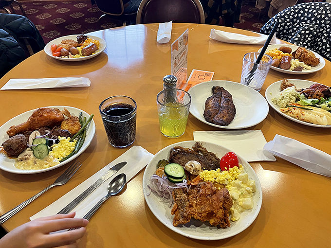 A table that looks like Thanksgiving crashed into a summer barbecue and invited a steakhouse along for good measure.