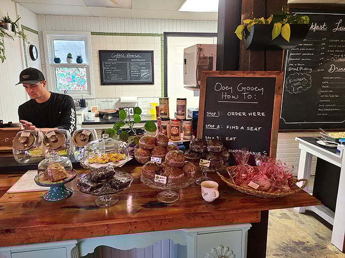 The display counter at OoeyGooey&mdash;where diet plans go to die and happiness is served under glass domes.