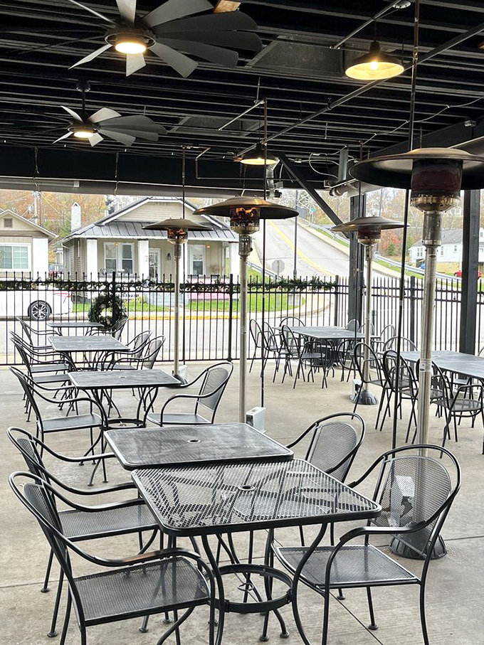 The outdoor patio beckons with its promise of fresh air dining. Those heat lamps stand ready to battle evening chills so nothing comes between you and your meal.