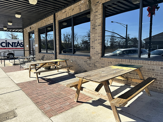 These rustic picnic tables invite you to enjoy your breakfast al fresco, because sometimes biscuits just taste better with a side of fresh air.
