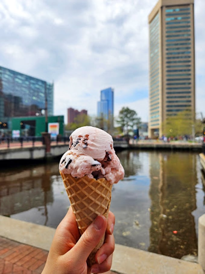 The ultimate Baltimore pairing: waterfront views and creamy ice cream. Some skylines are best appreciated with a waffle cone in hand.