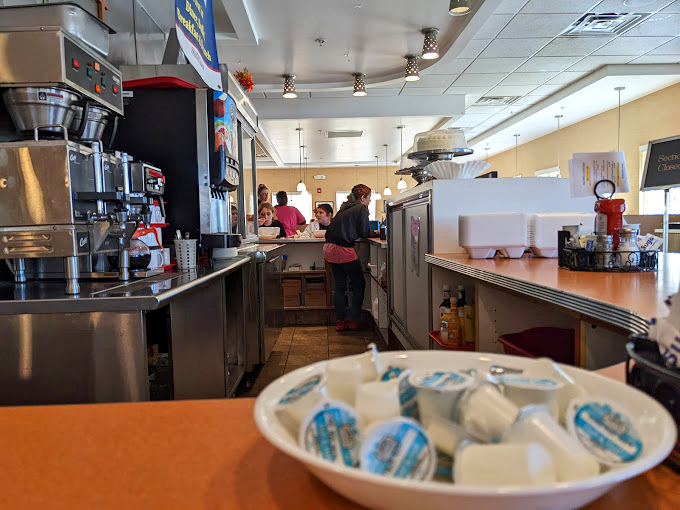 Where the magic happens&mdash;the diner's heartbeat is its kitchen and counter, where coffee cups never stay empty for long.