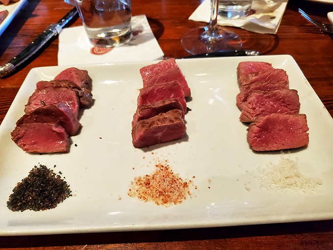 The holy trinity of beef&mdash;a steak flight that lets you compare textures and flavors like a wine tasting, but with much higher protein content.