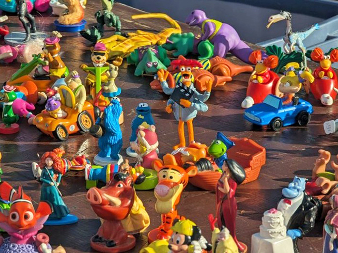 Childhood memories lined up for inspection! These plastic ambassadors from toy boxes past are ready for their encore performance.