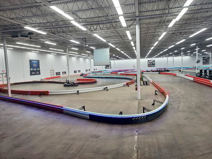 A racetrack designed with more curves than a mountain highway. Each turn is an opportunity for glory—or humbling yourself before friends.