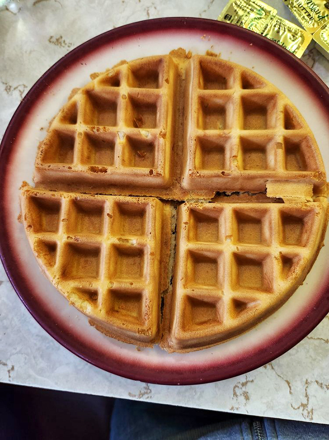 The waffle grid: perfectly engineered to hold maximum syrup with minimum overflow. A breakfast architecture that's stood the test of time.