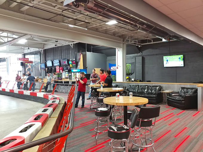 The lounge area offers front-row seats to the action, where spectators can enjoy the schadenfreude of watching friends take that turn too wide.