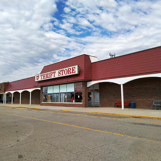 Ohio Thrift's bold red exterior is like a matador's cape, drawing in bargain bulls from miles around for the ultimate shopping adventure.