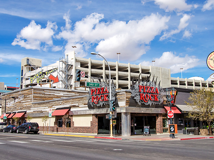  Pizza Rock: Vegas knows showmanship, and this facade delivers rock star promise. The dramatic signage is your first clue this isn't ordinary pizza.