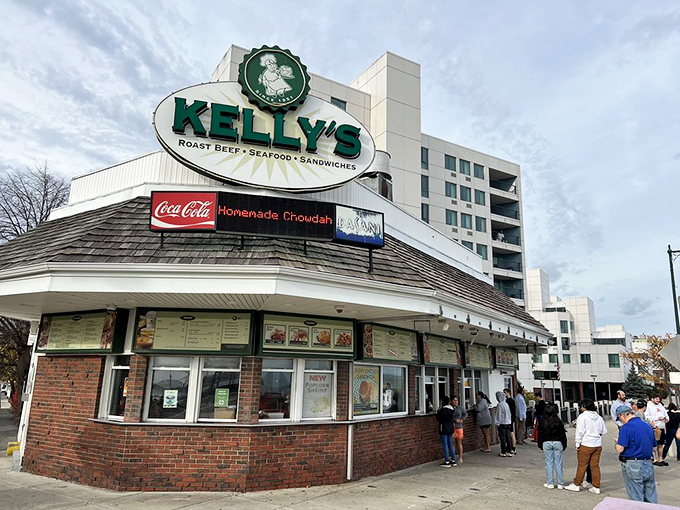 Where locals and tourists unite in the universal language of "mmm" while watching the waves at Revere Beach.