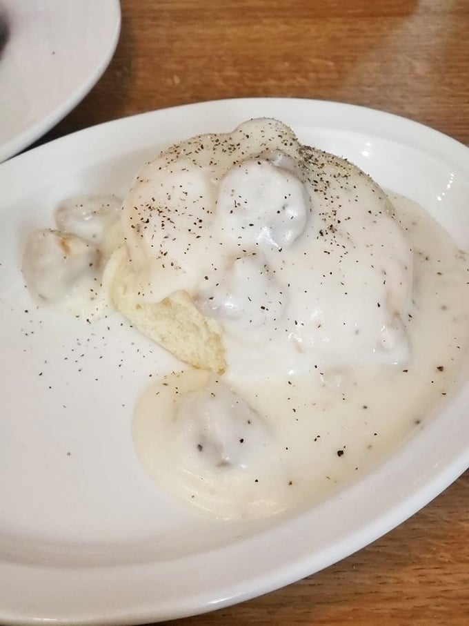 Biscuits and gravy so creamy and peppery, they could make a Southern grandmother nod in approval while secretly asking for the recipe.