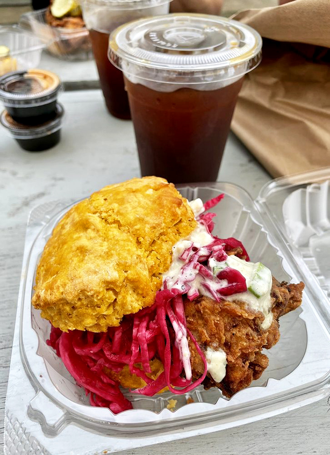 That vibrant slaw provides a perfect counterpoint to fried chicken, while cold brew stands by for moral support.